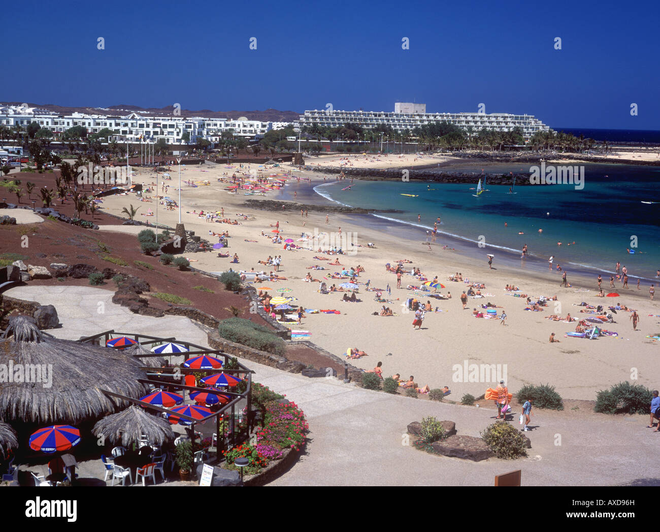View of the beach at Costa Teguise on Lanzarote Stock Photo - Alamy