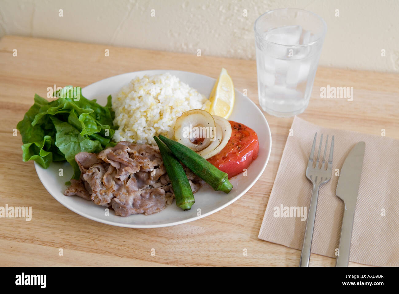 Grilled port and steamed rice Stock Photo - Alamy
