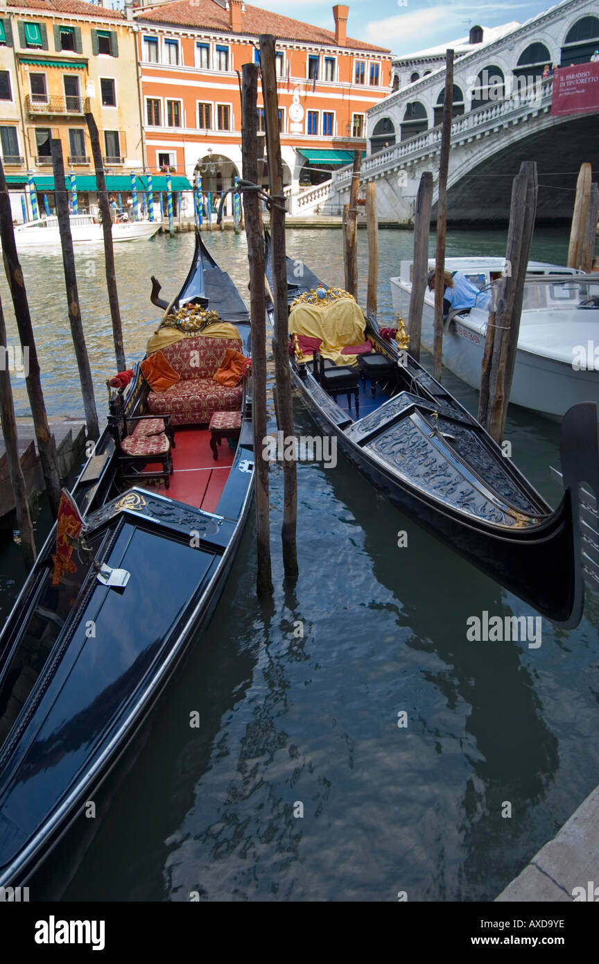 Gondolas at the Rialto Bridge Venice Italy Stock Photo - Alamy