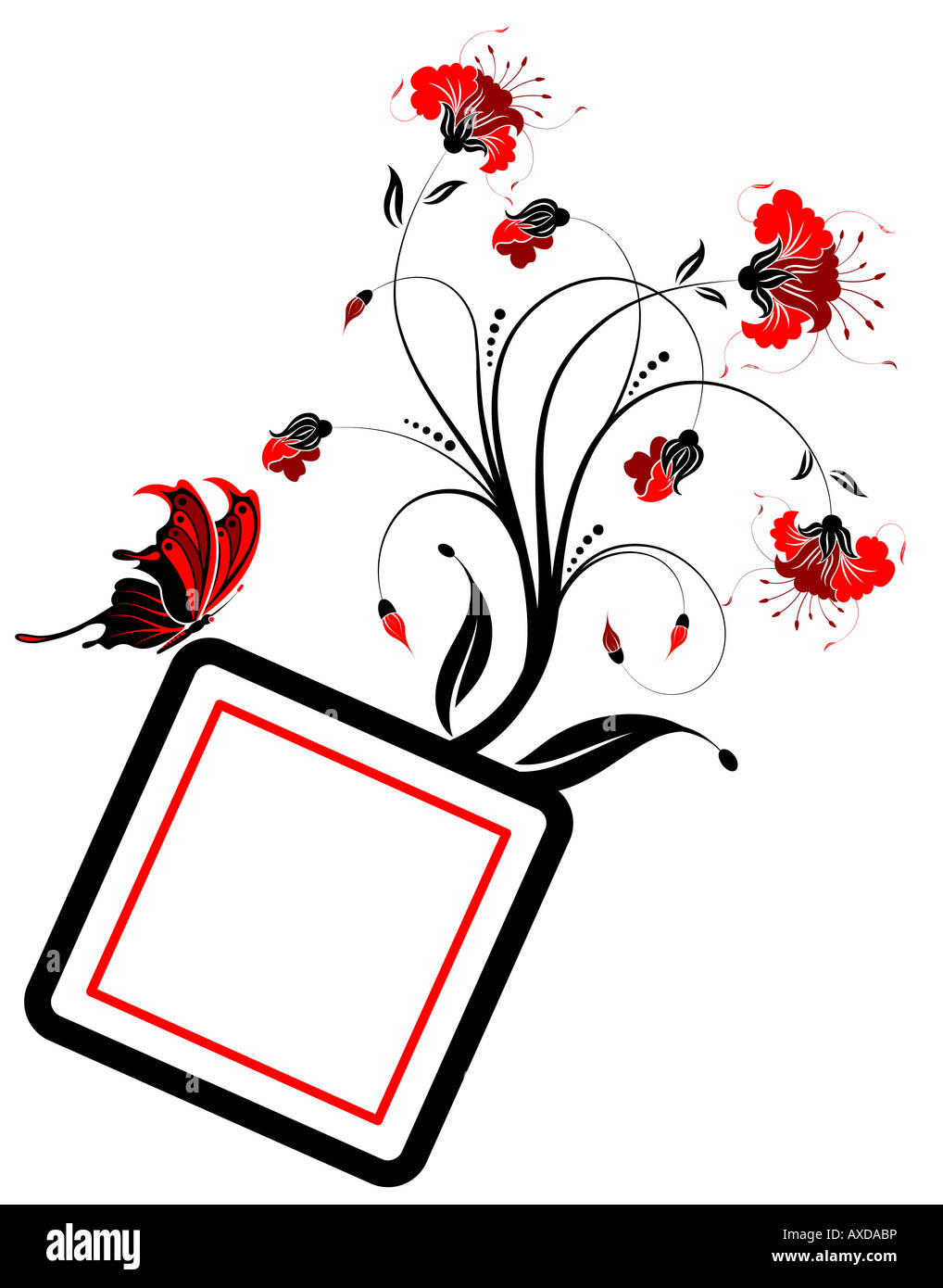 Abstract flower frame with butterfly Stock Photo - Alamy