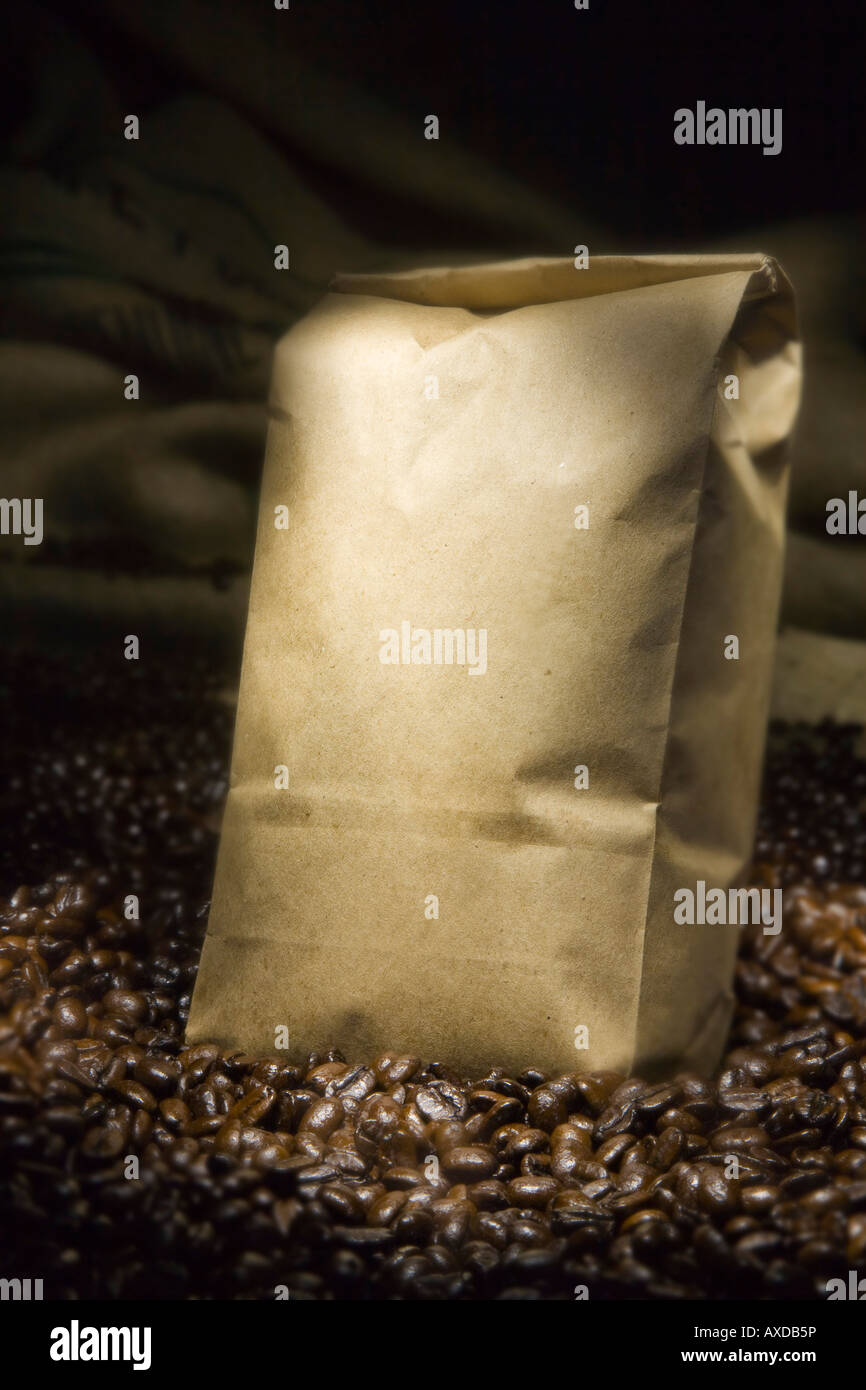 one pound bag of coffee and coffee beans still life Stock Photo - Alamy