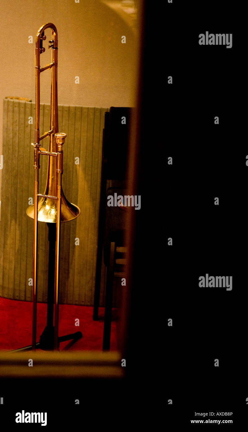 Trombone, recording studio, London Stock Photo - Alamy