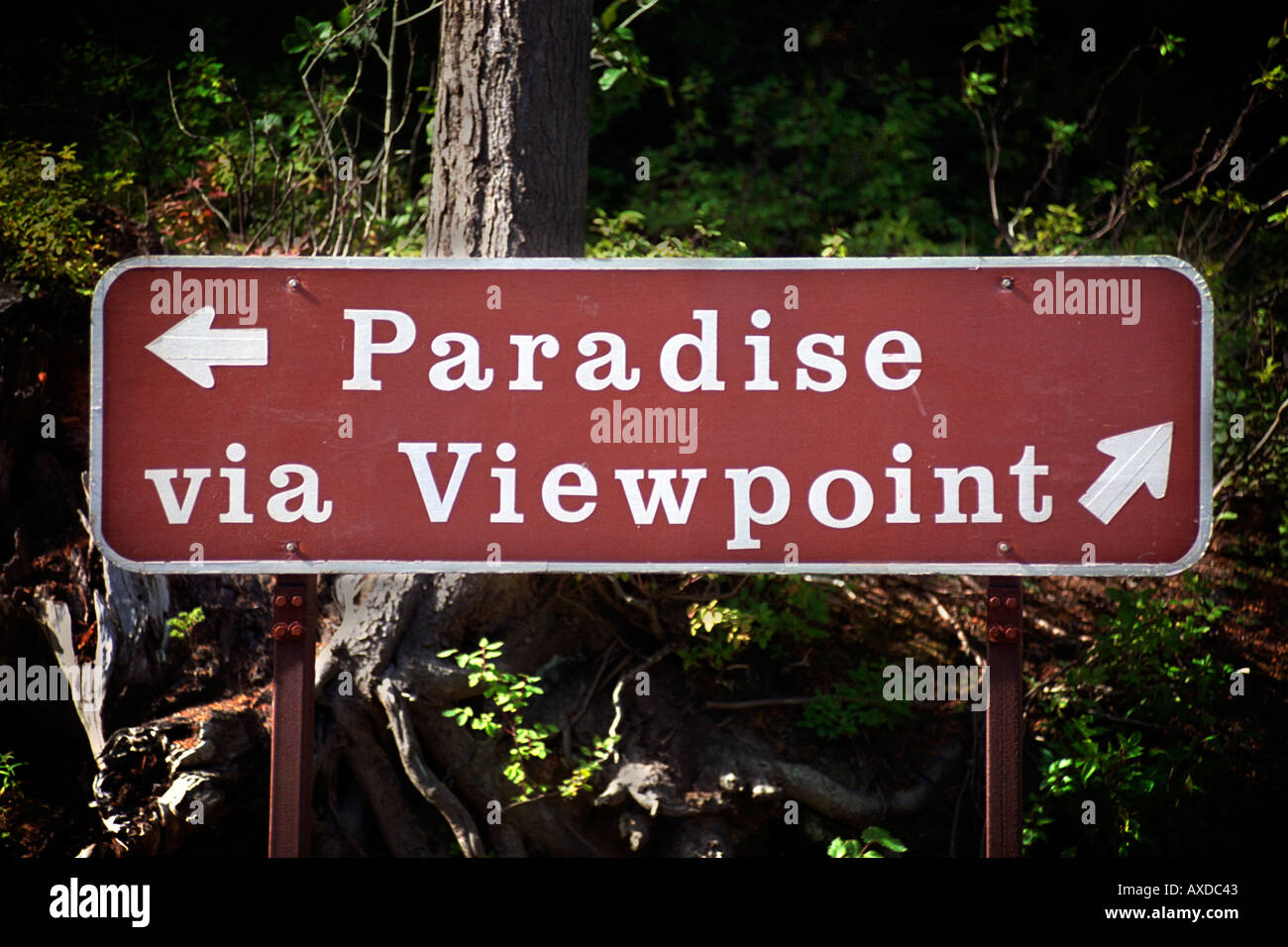 October 2000 Paradise Washington State USA Road sign on the way to ...