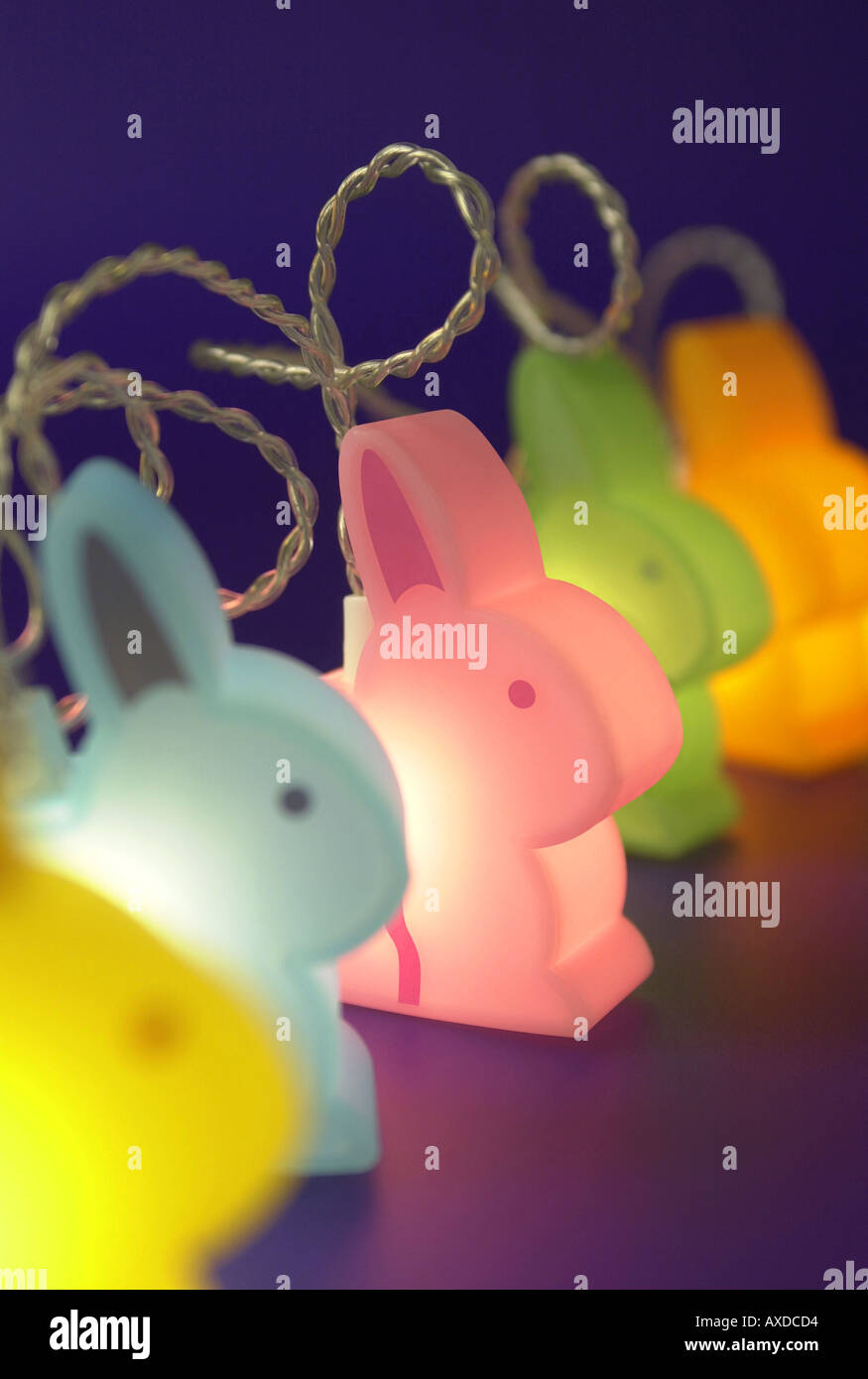 String of bunny rabbit Christmas lights on blue background Stock Photo ...