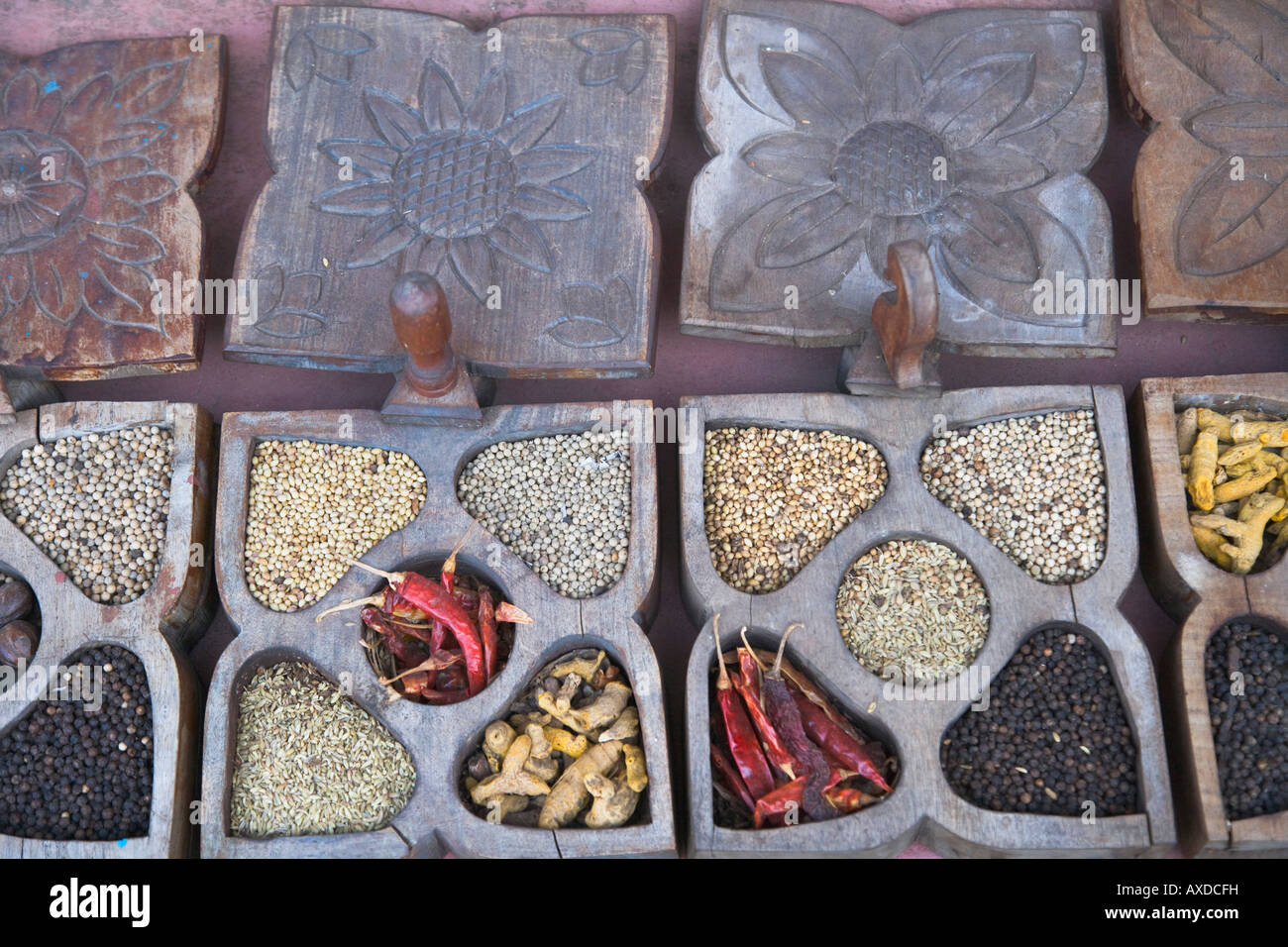 Spices in special made container India Stock Photo - Alamy