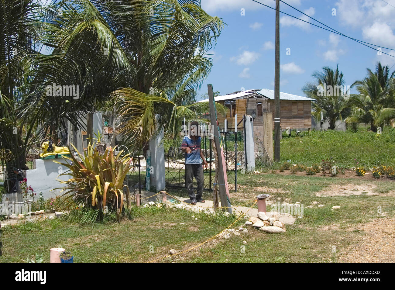 Native man near his house Belize Western Caribbean Stock Photo - Alamy