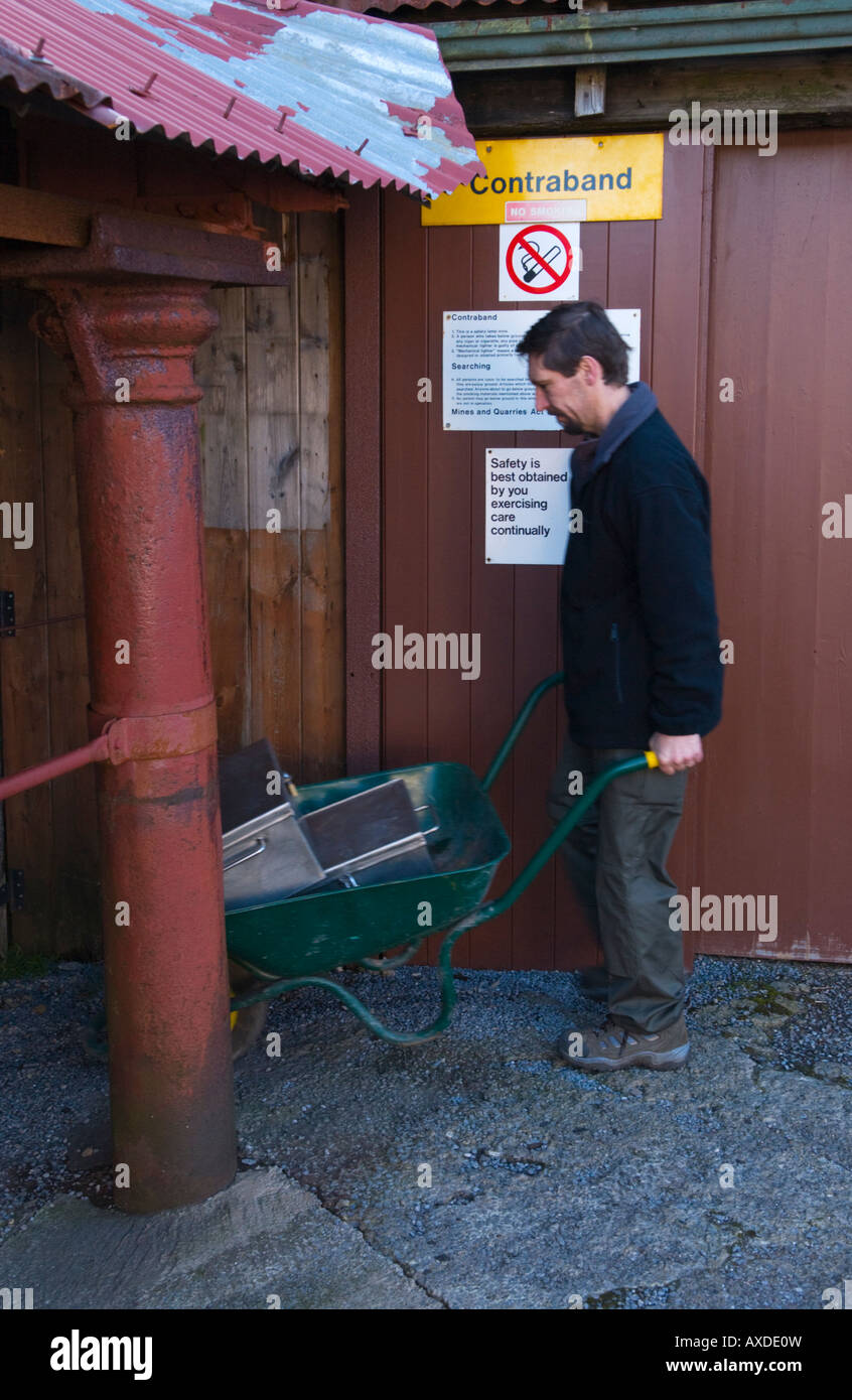 Cheddar cheese being taken to be matured at pit bottom Big Pit National ...