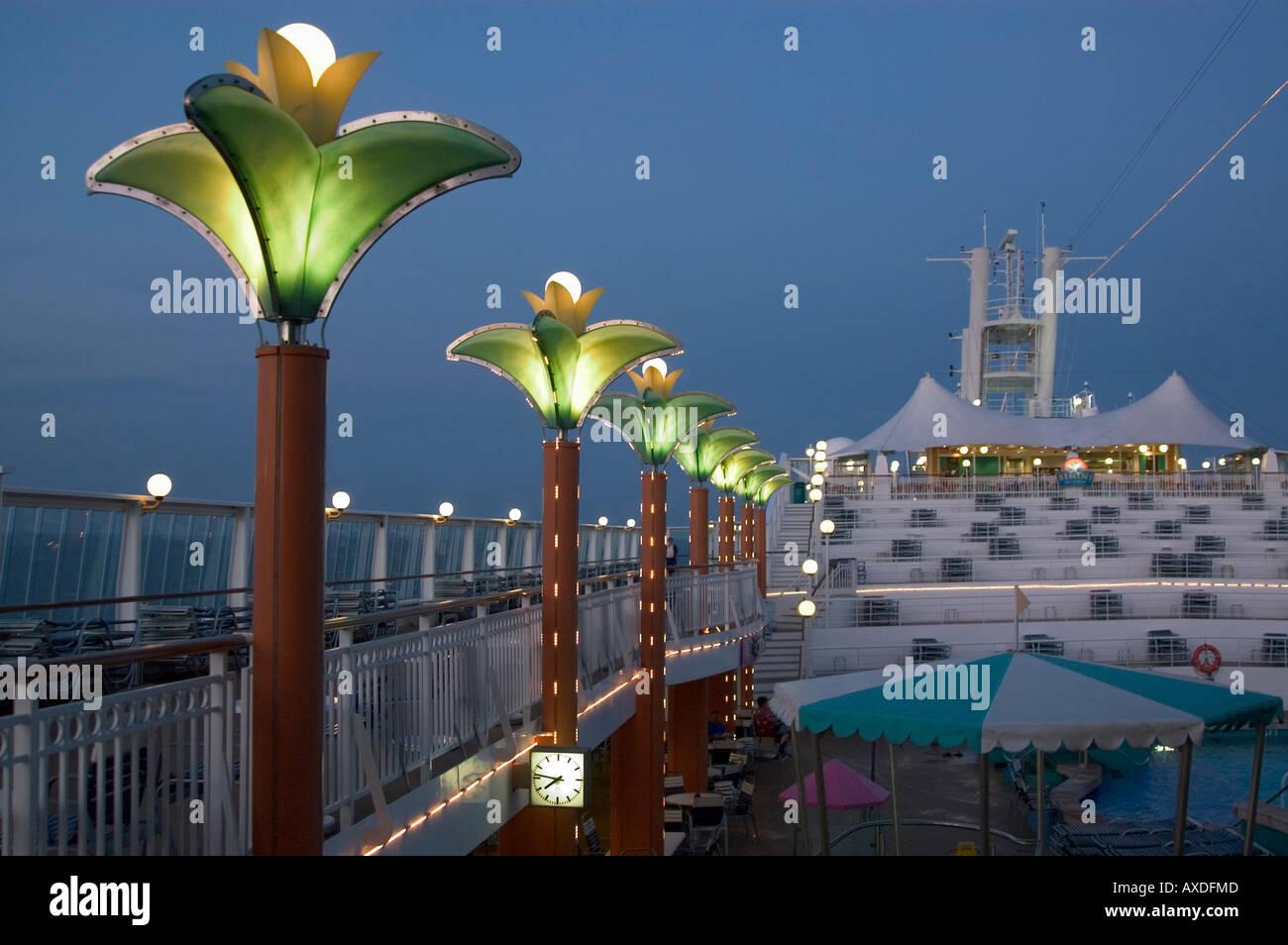 Illuminating evening lamps on the deck Norwegian Dawn Cruise Ship Stock ...