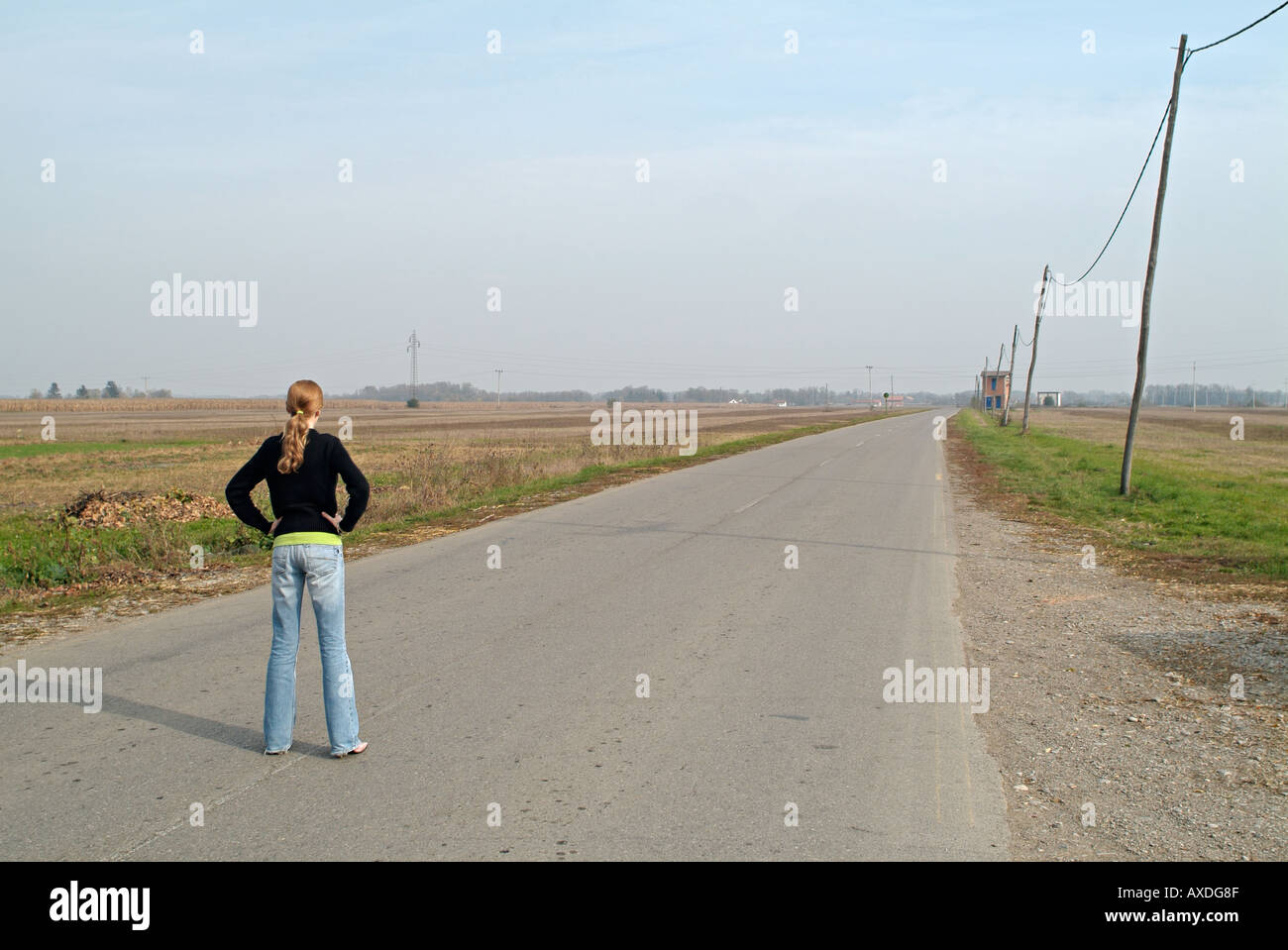 Looking down long rural road hi-res stock photography and images - Alamy