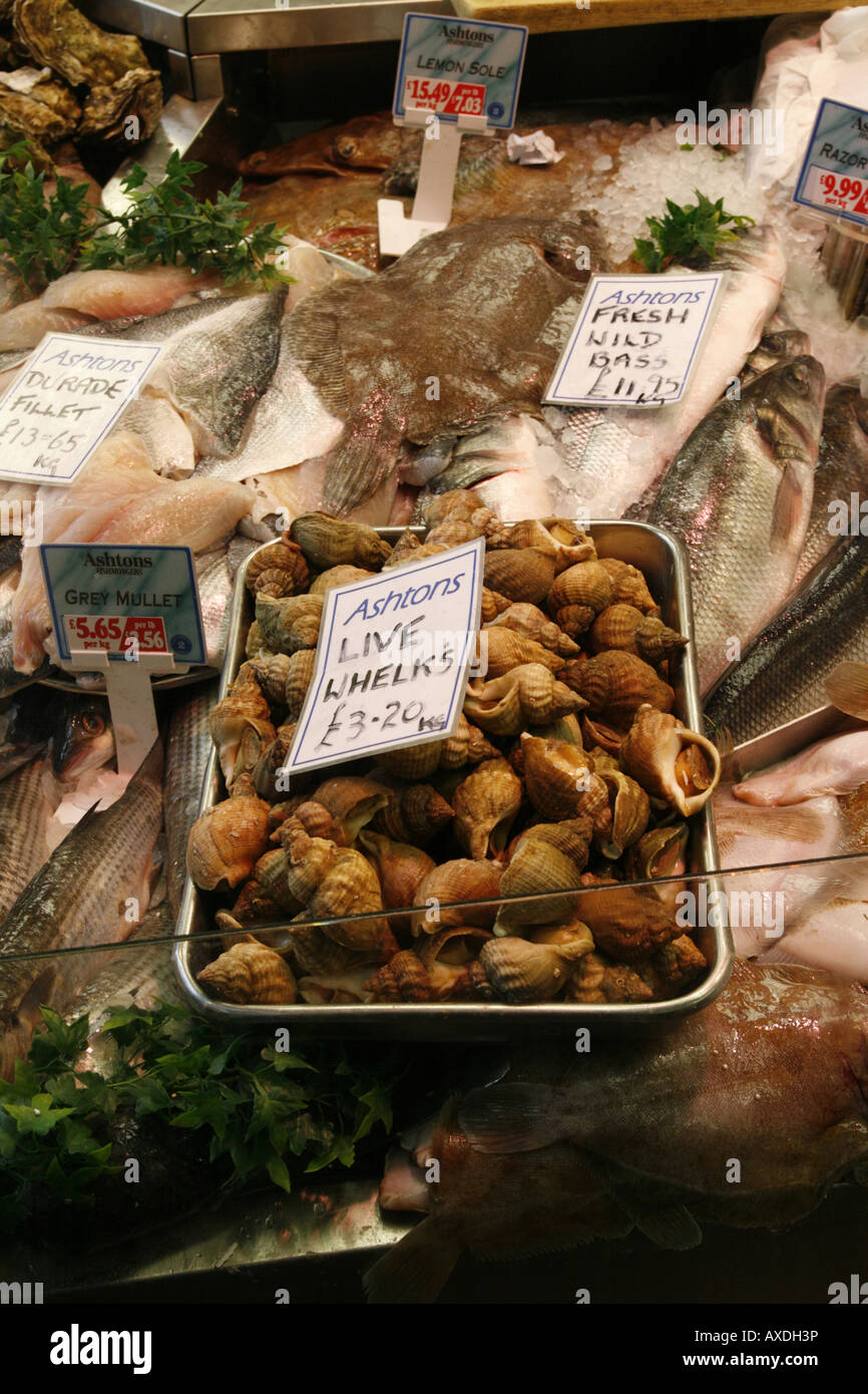 Fish on Fishmongers Stall at Cardiff Central market Stock Photo - Alamy