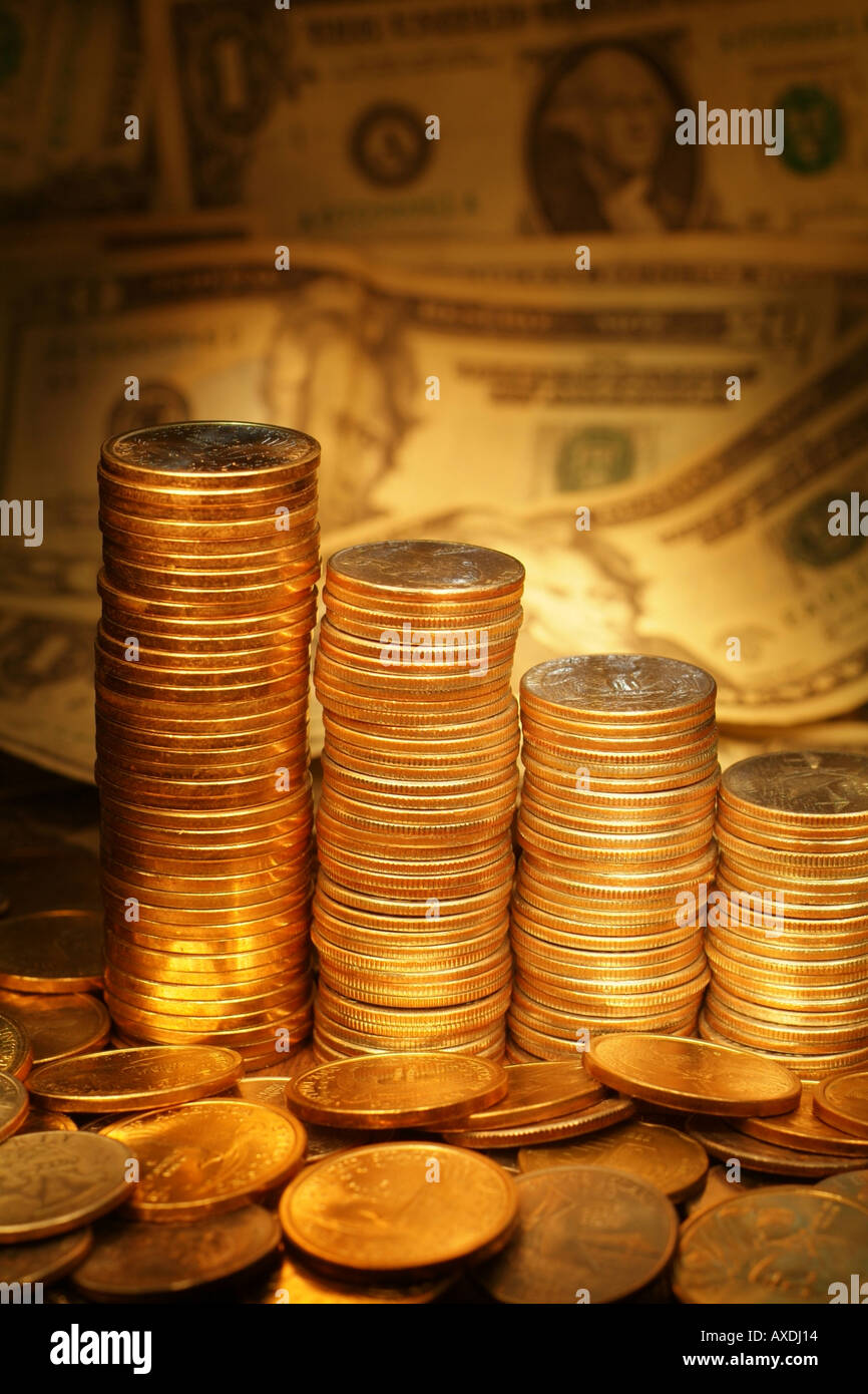 Stacks of Coins and Money US Dollars Growing Wealth and Investment ...