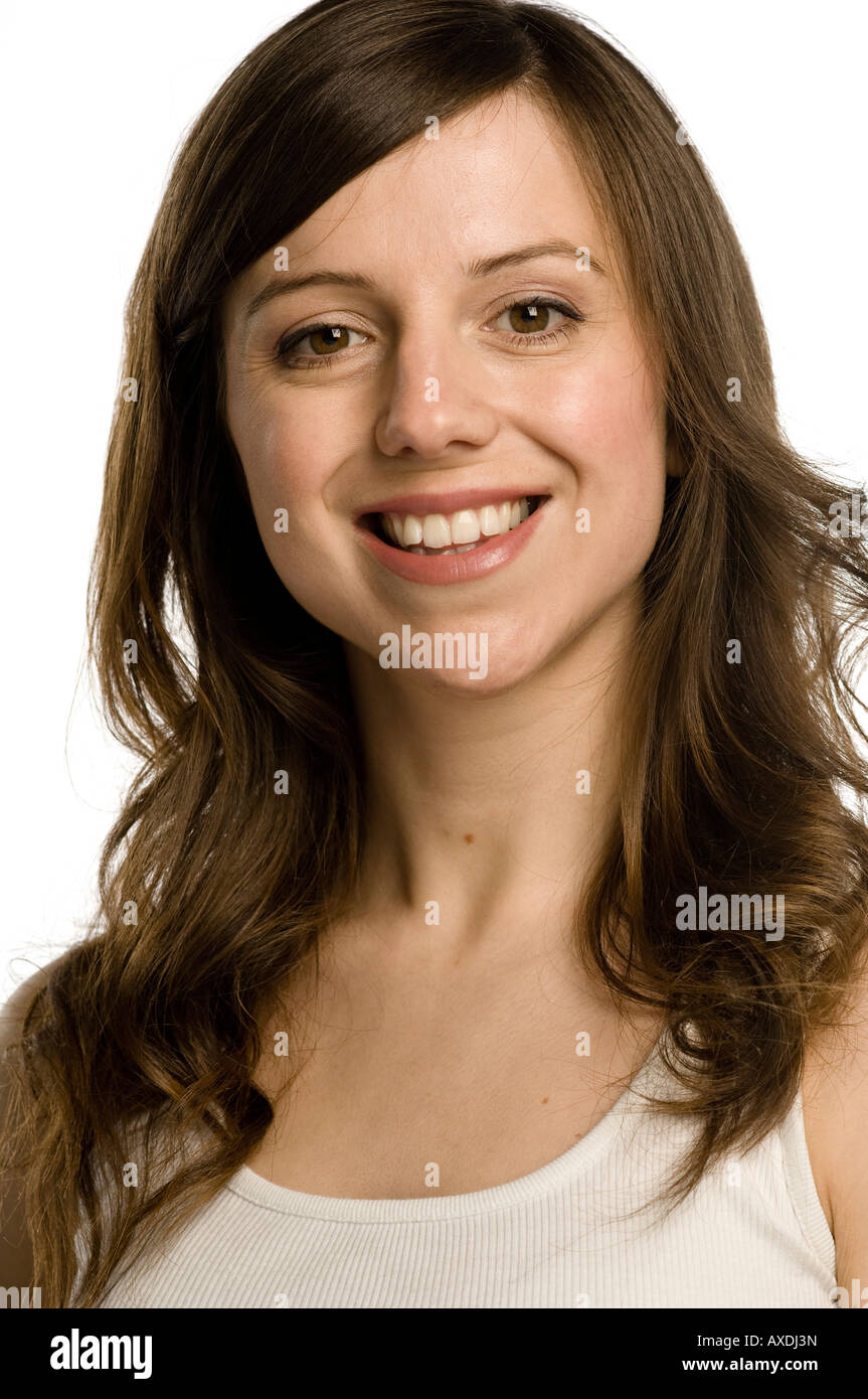 Portrait of female model on white background Stock Photo - Alamy