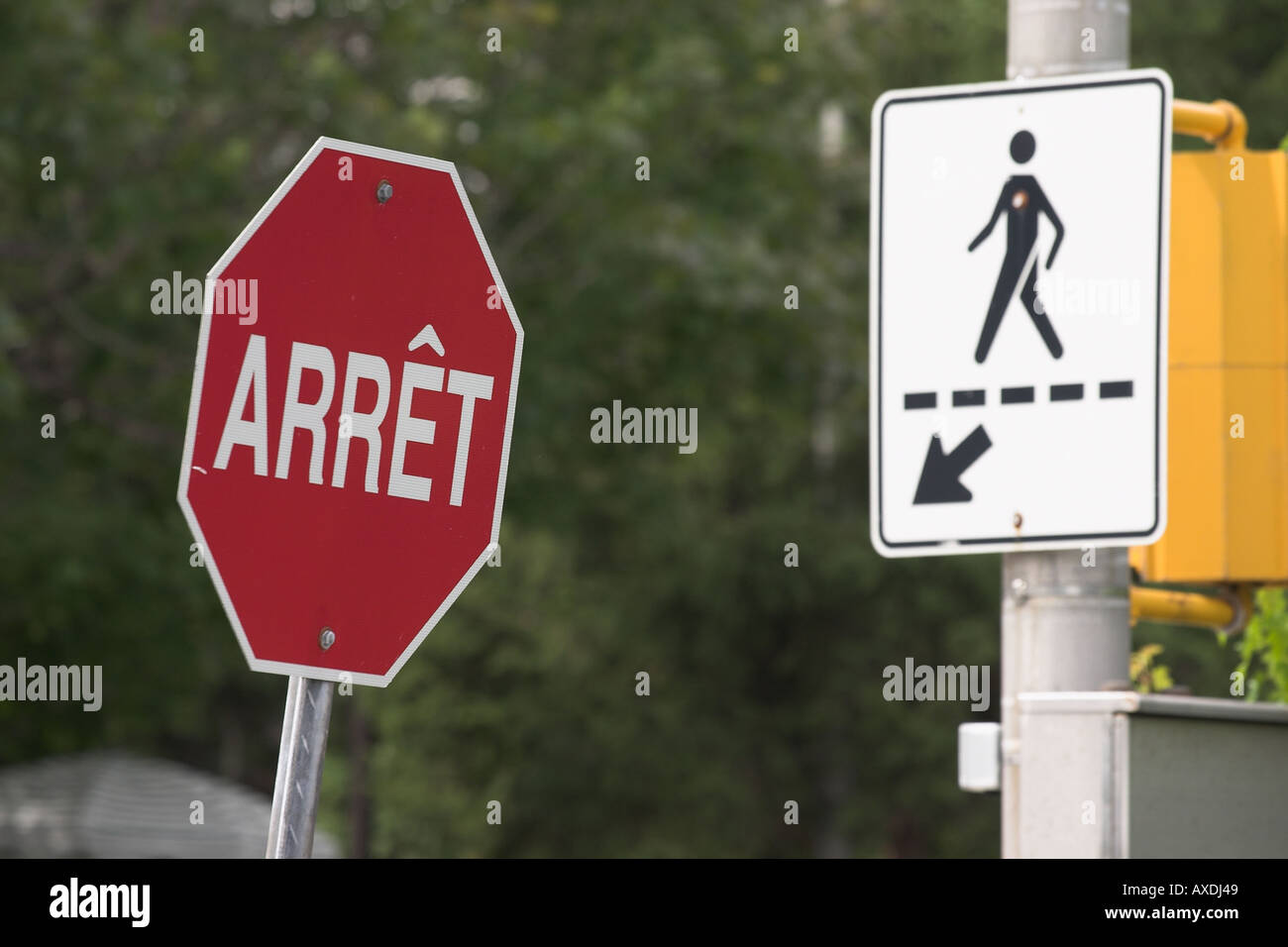 Stop and Cross Here: An arret / stop sign with French lettering beside ...