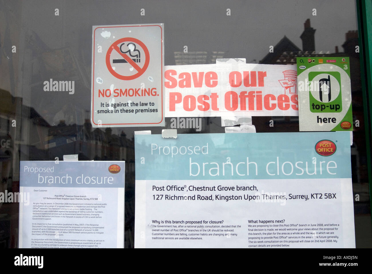 A Sub Post Office window with offical notification of its imminent ...