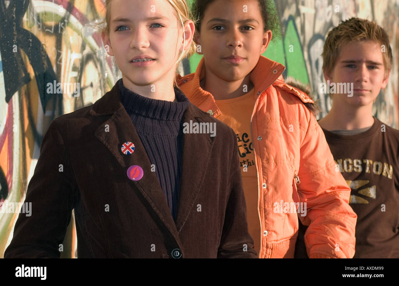 two girls and a boy 13 years old Stock Photo - Alamy