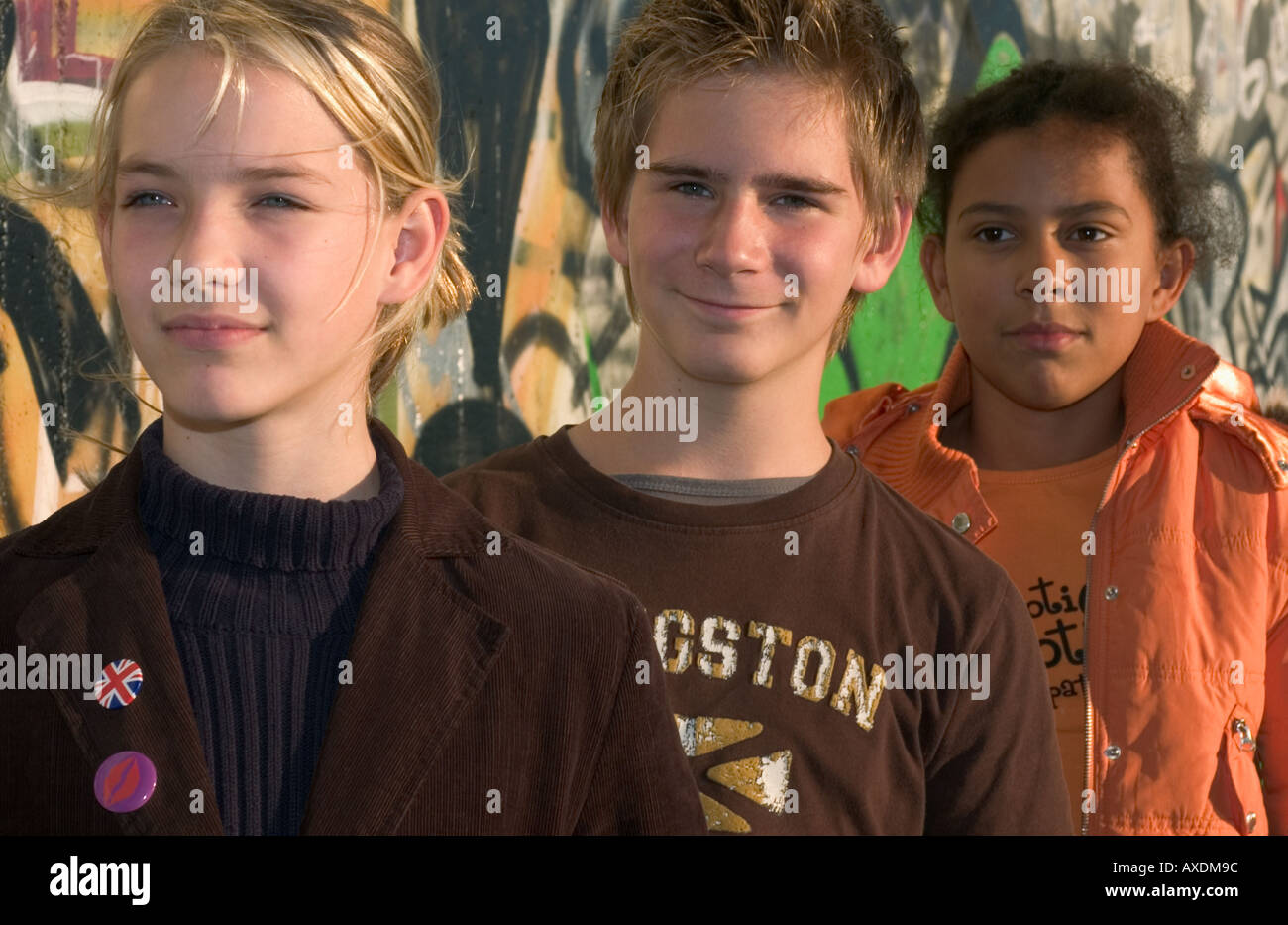 two girls and a boy 13 years old Stock Photo - Alamy