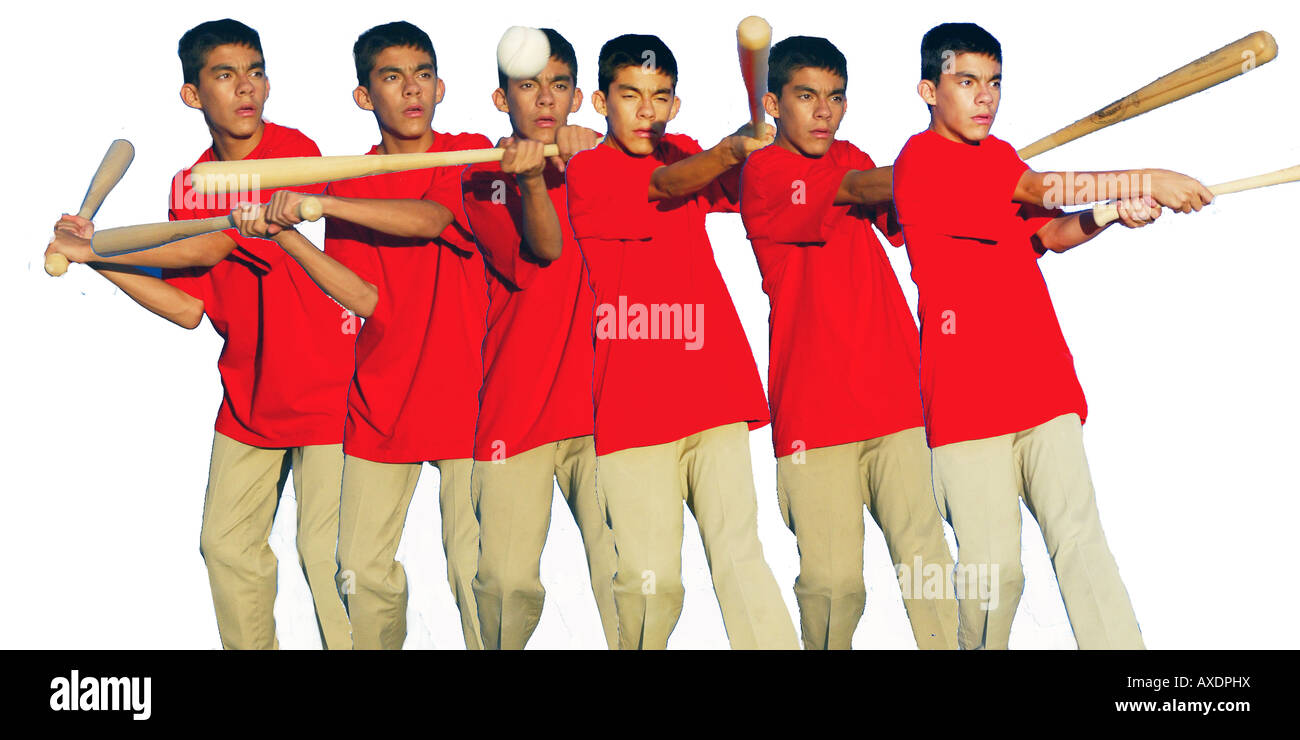 Sequence photo of boy swinging baseball bat Stock Photo - Alamy
