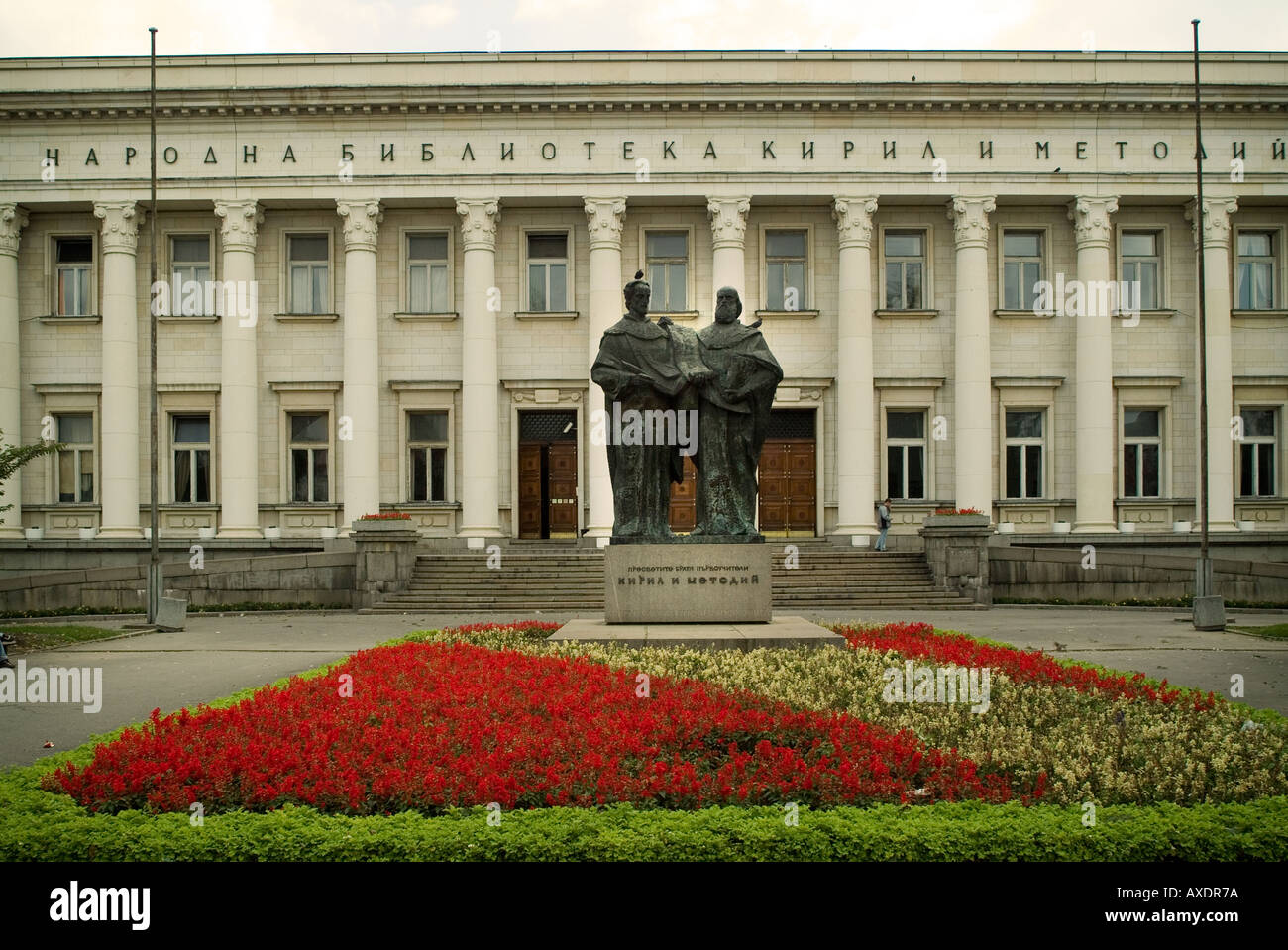 Sofia ,Bulgaria-The National Library Building with a monument of the ...