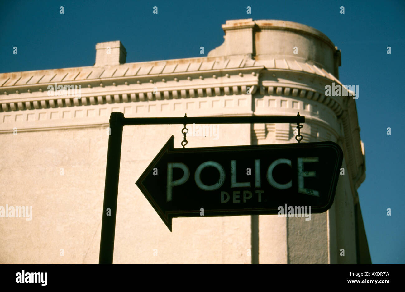 Old fashioned police station sign in small US town Stock Photo - Alamy