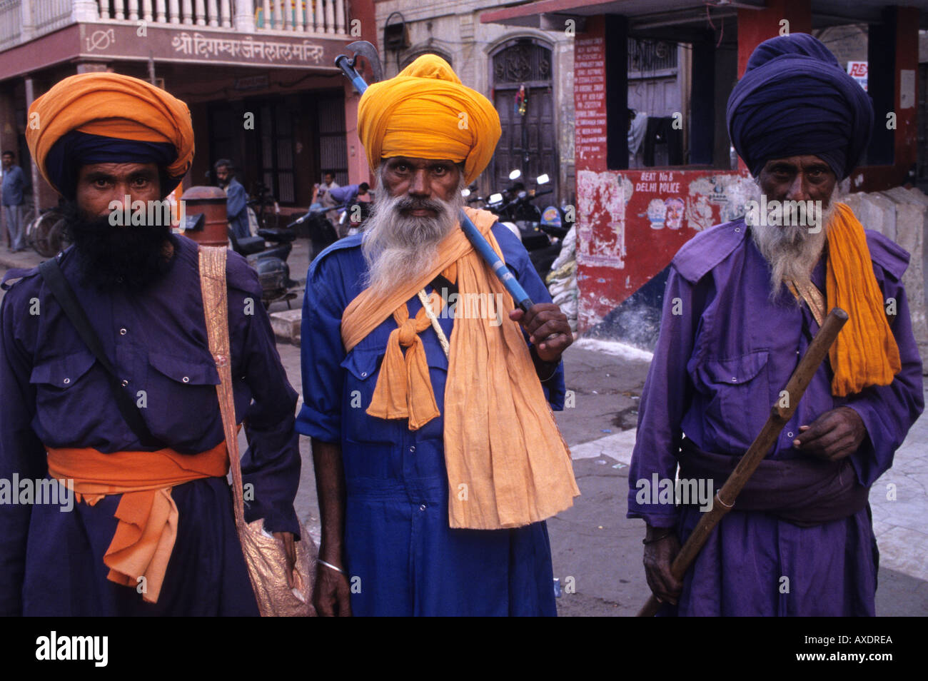 Three Sikhs in Old Delhi Stock Photo - Alamy