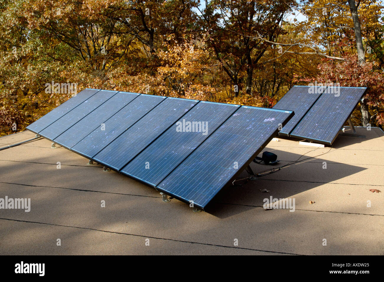 Arrays of photovoltaic solar energy panels on the roof of a home Stock ...