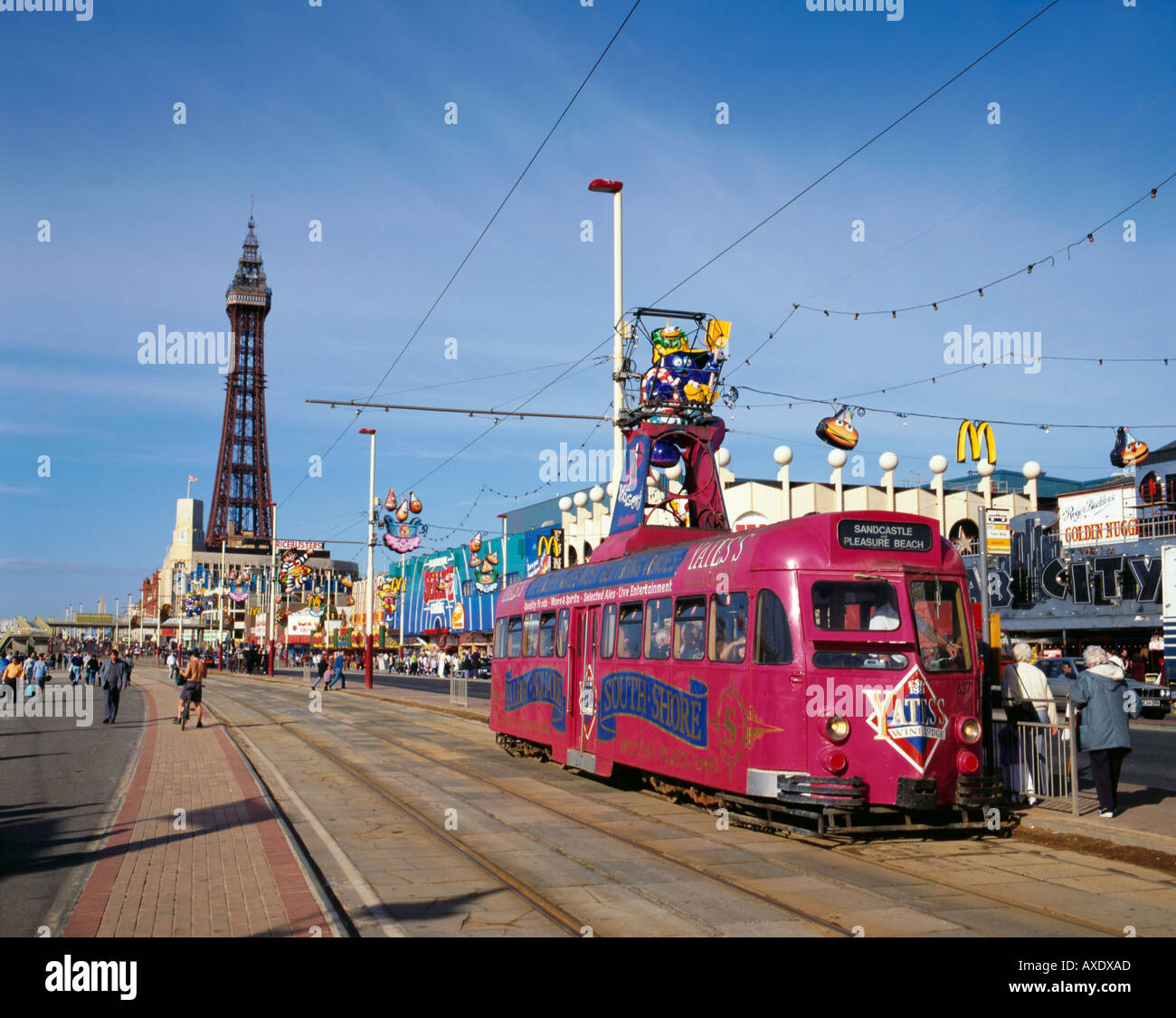 Tram and general view Central Promenade, Blackpool, Lancashire, England ...