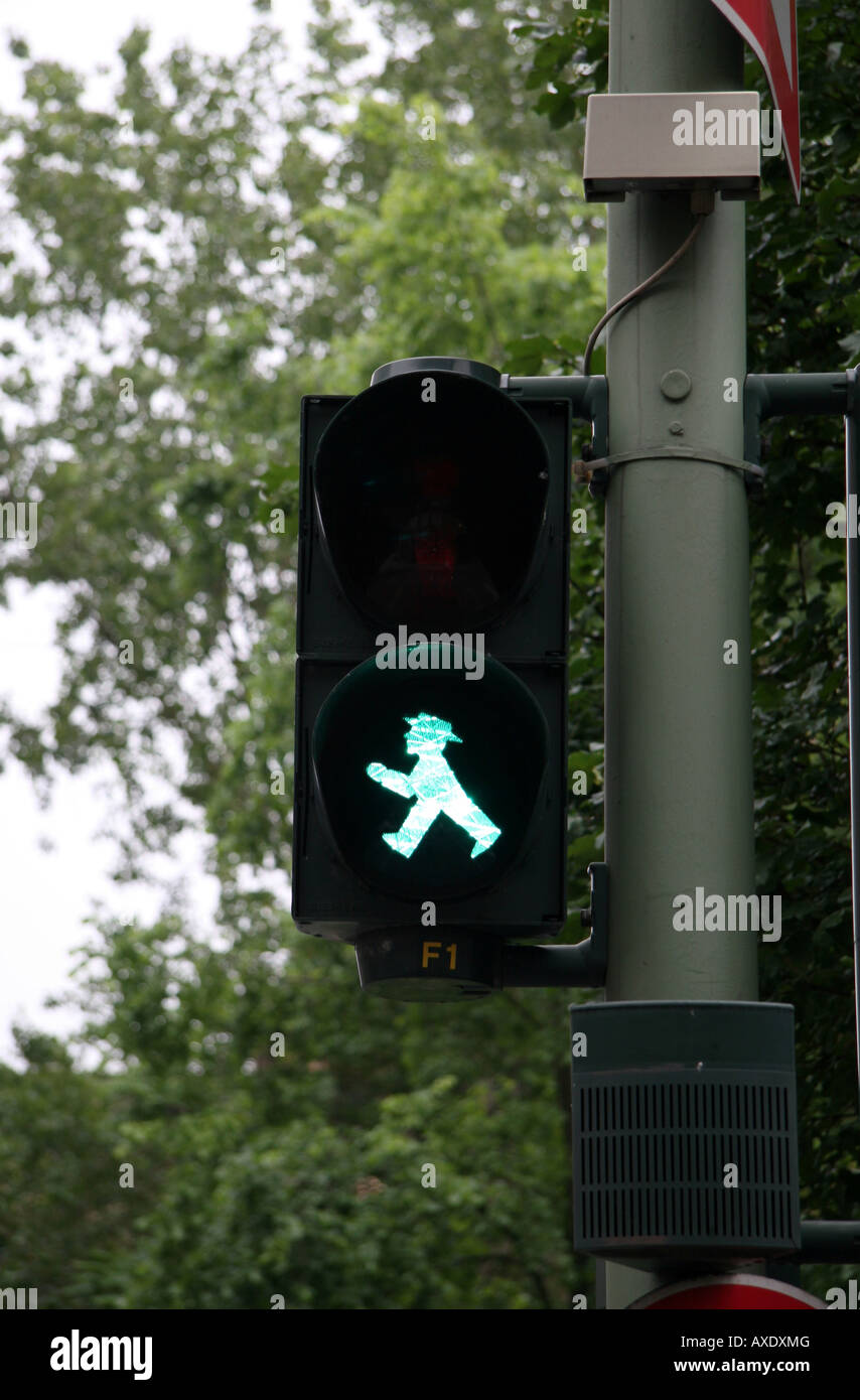 A traditional pedestrian crossing sign in East Berlin, Germany Stock ...