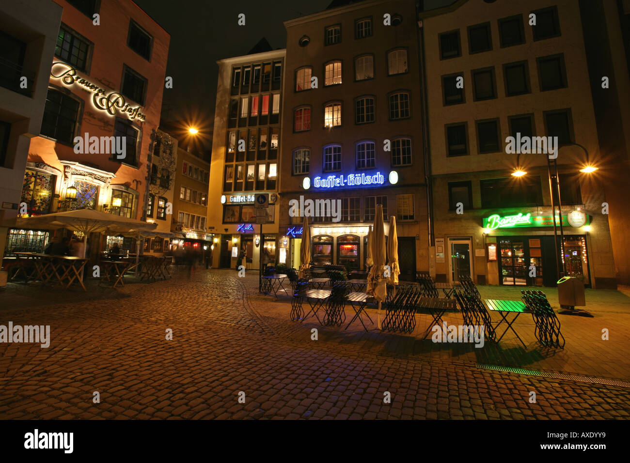 German pubs at the Heumarkt with illuminated advertising for the ...