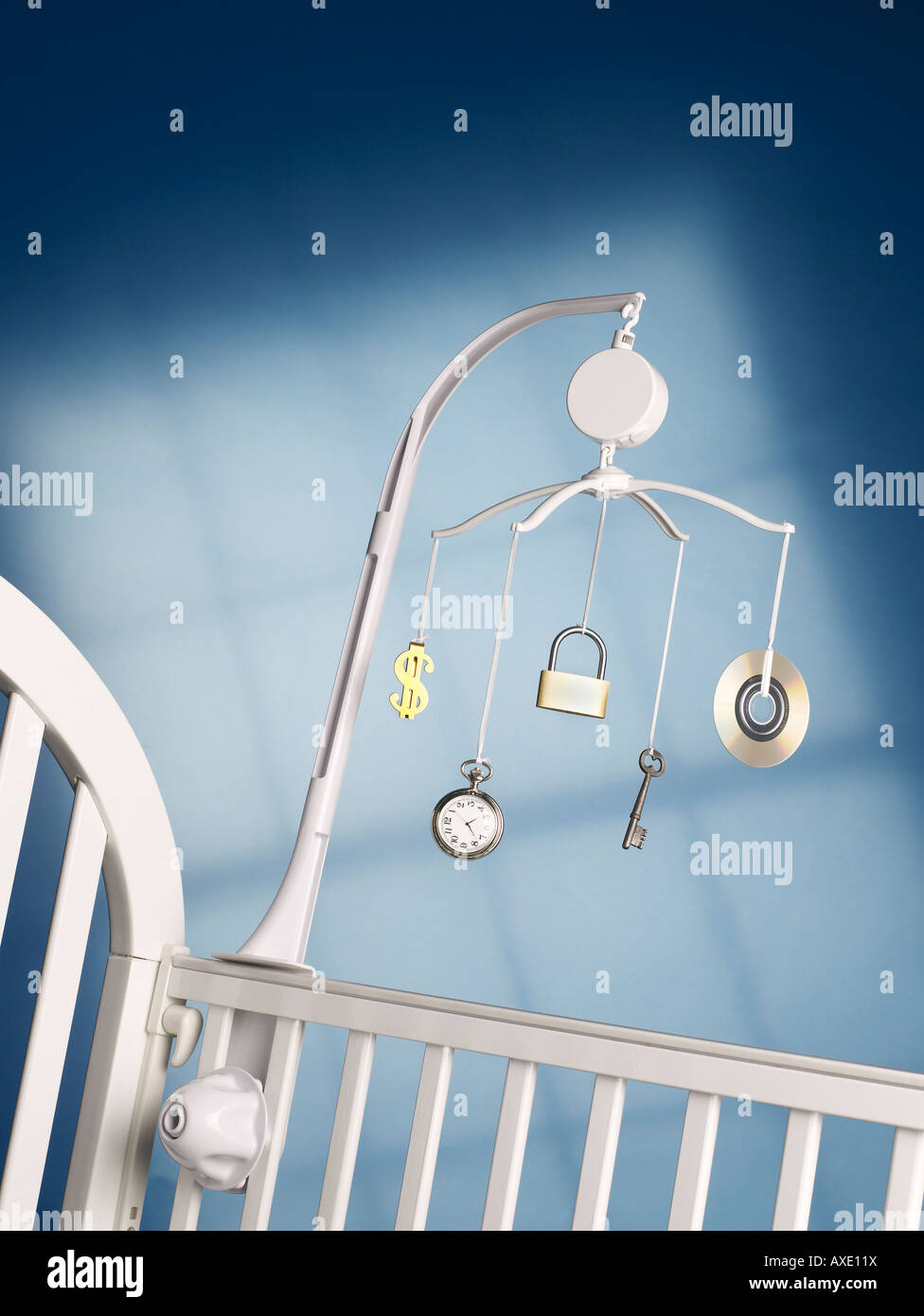 Baby Crib with Mobile vertical Stock Photo - Alamy