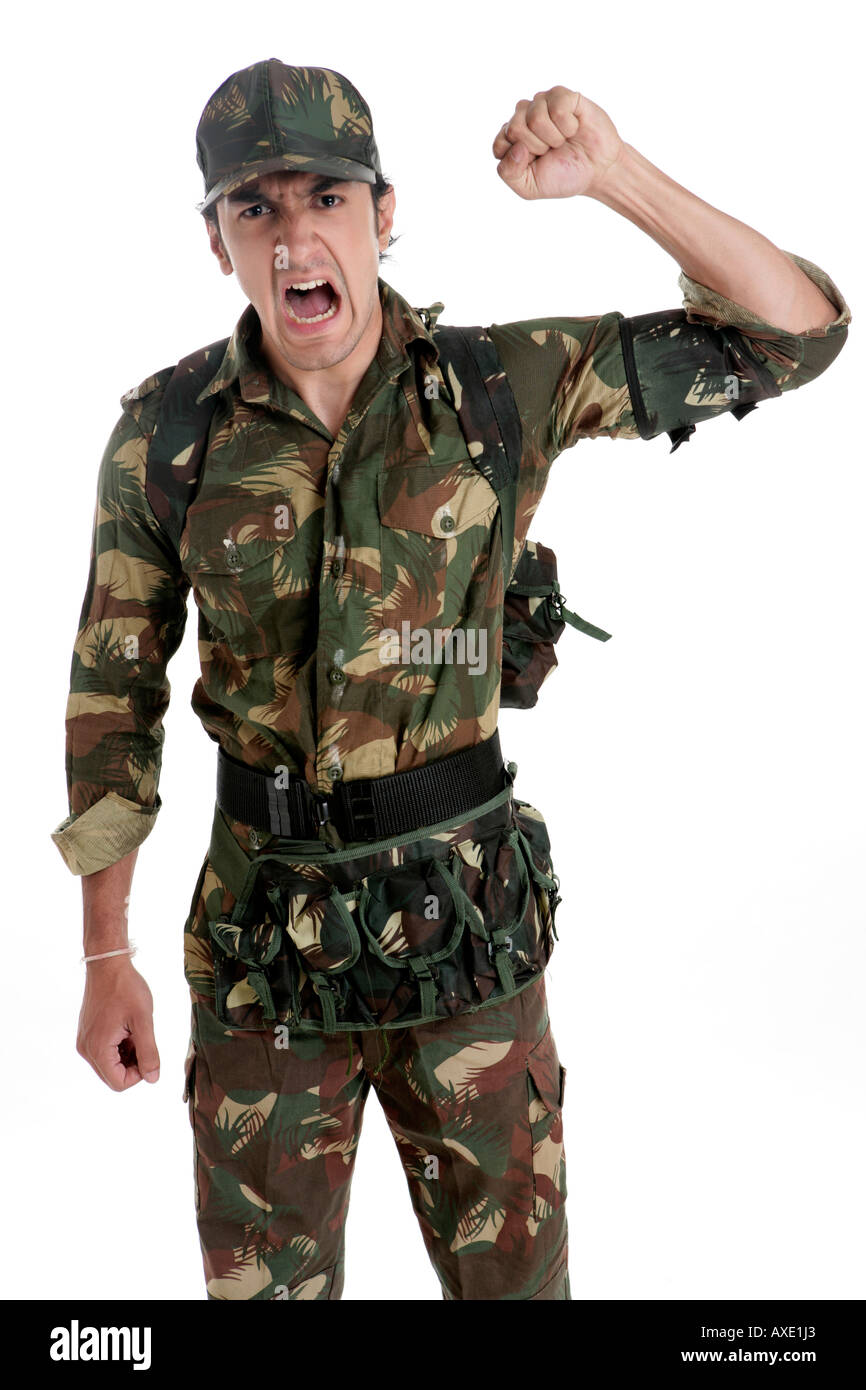 Portrait of a soldier shouting Stock Photo - Alamy