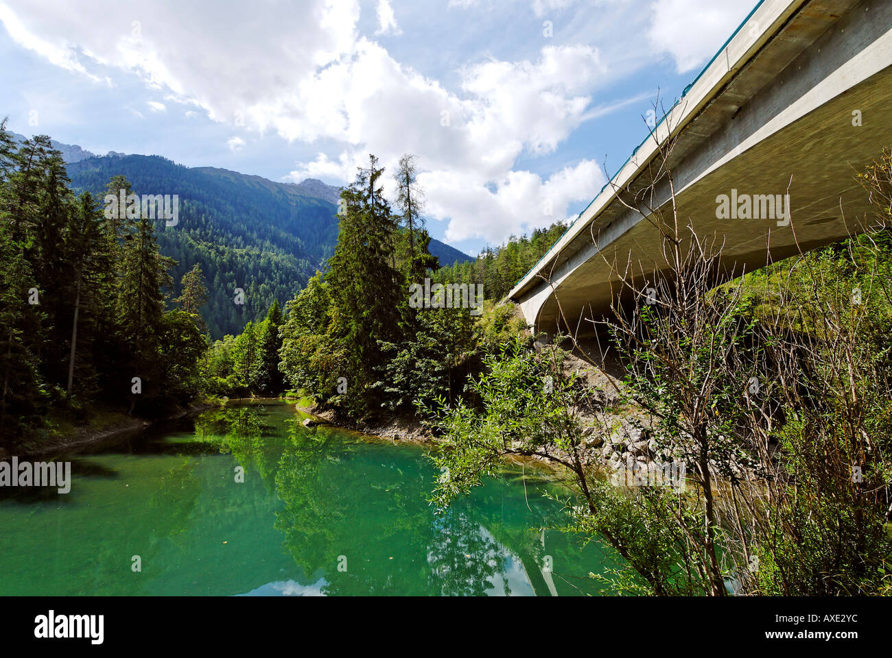 Fernpass Tyrol Austria small storage lake below the expressway across ...