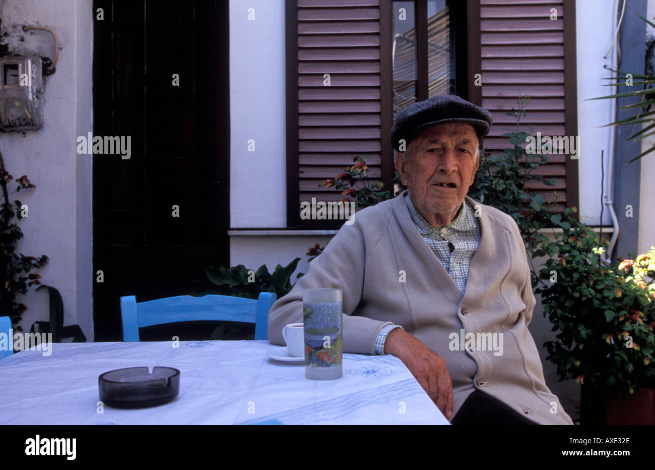 Elderly Greek man in outdoor cafe, Samos Island, Greece Stock Photo - Alamy
