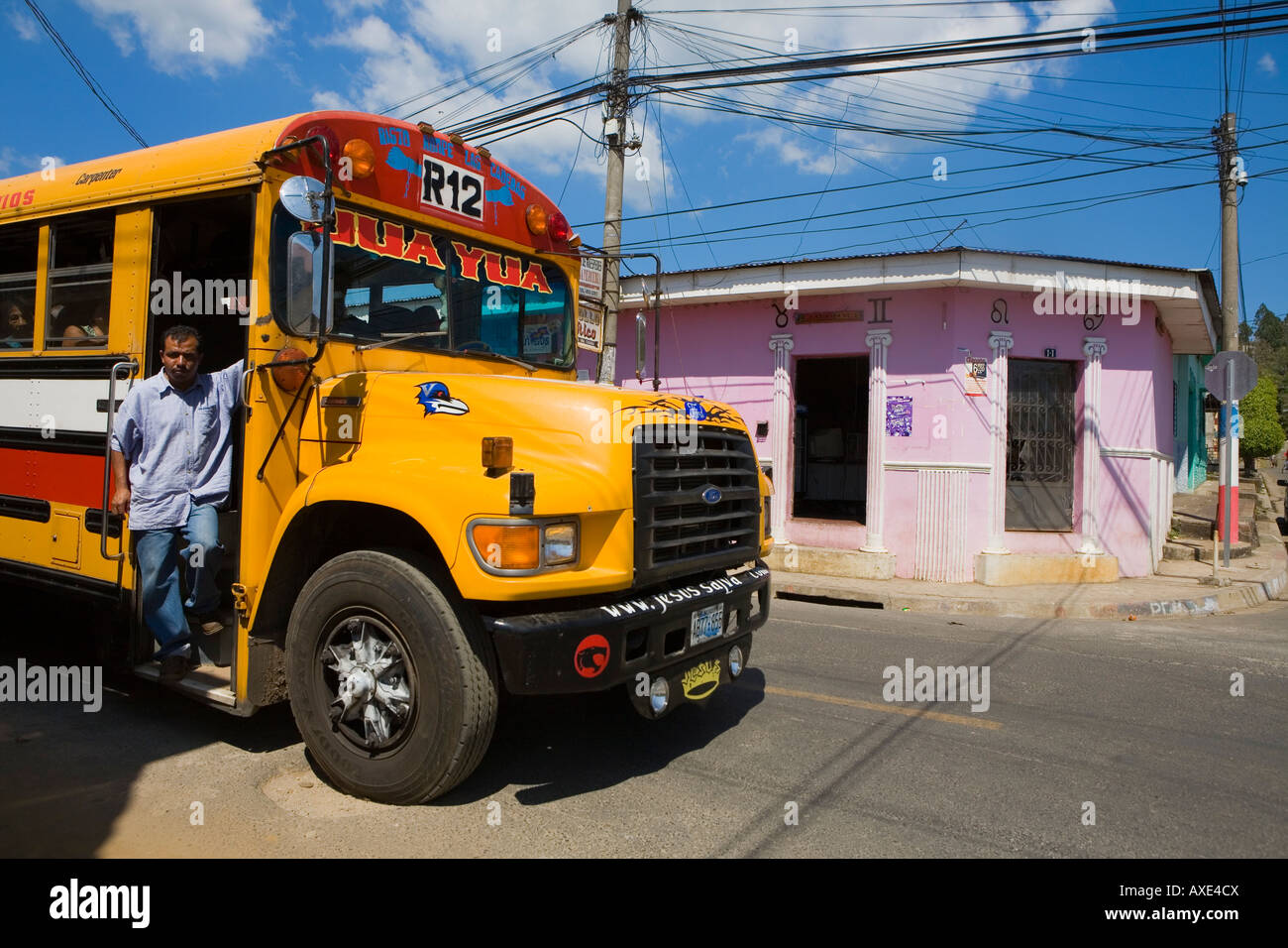 Chicken bus in Juayua El Salvador Stock Photo - Alamy