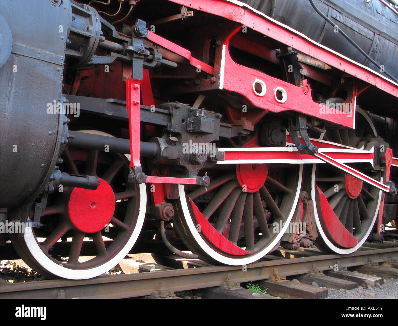 Steam engine steel wheels and propulsion mechanism Stock Photo - Alamy