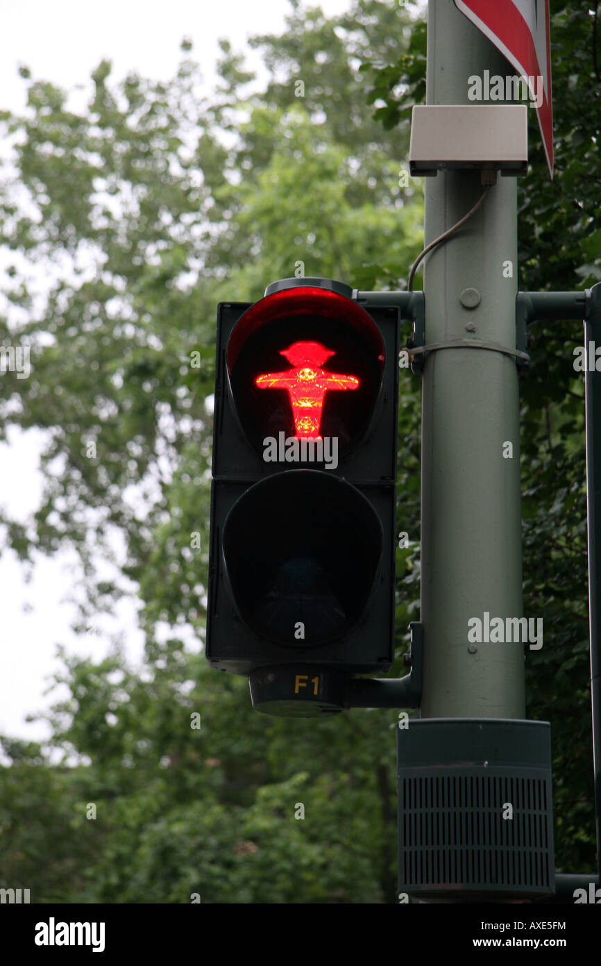 A traditional pedestrian crossing sign in East Berlin, Germany Stock ...