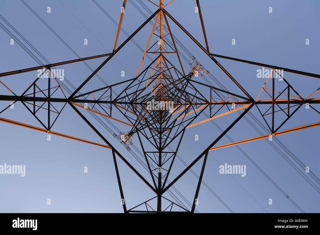 electricity pylon looking up from underneath Stock Photo - Alamy