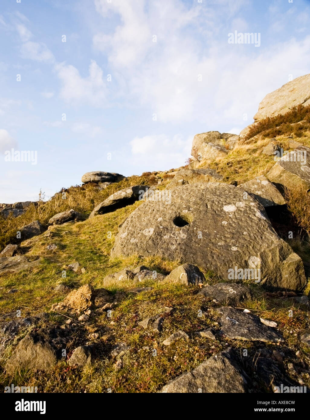 Carved millstone on Baslow Edge Stock Photo - Alamy