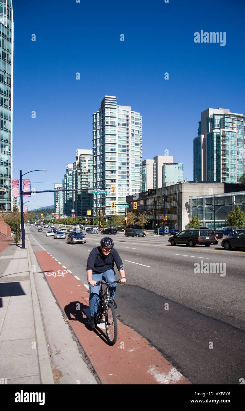 Bicycle on cycle path on busy road Vancouver Canada Stock Photo - Alamy