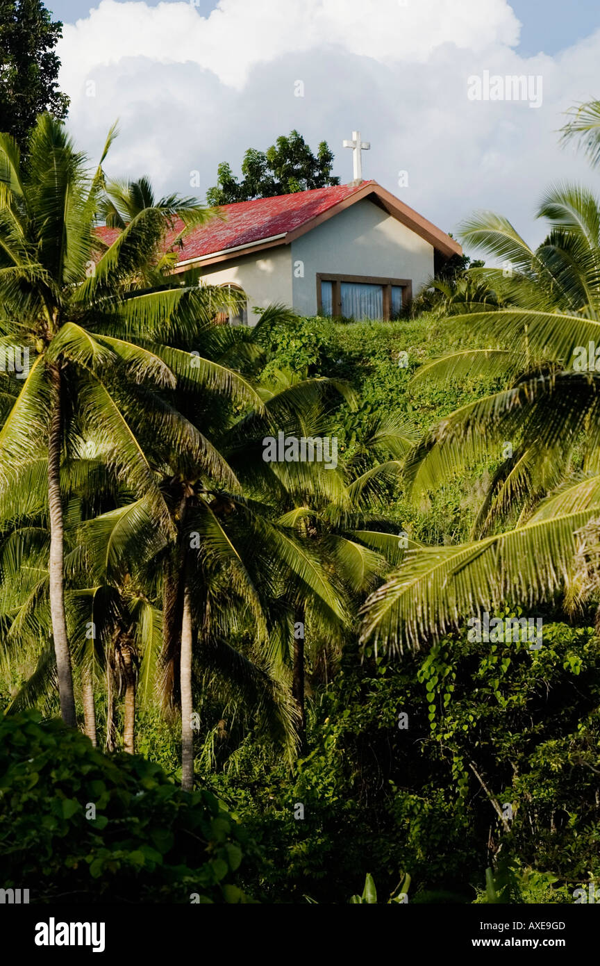 Fiji, Church and palm trees Stock Photo - Alamy