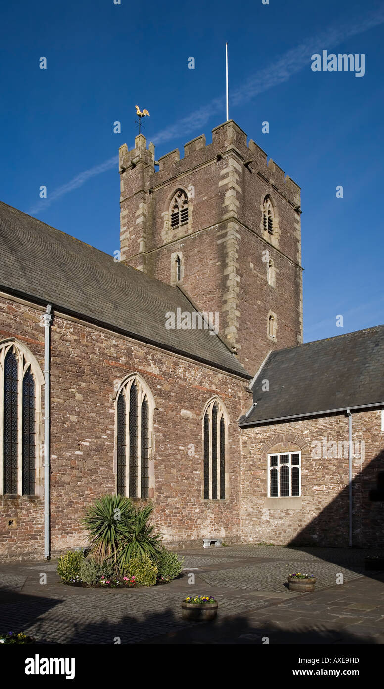 Priory courtyard and St Mary's Priory Church tower with cockerel ...