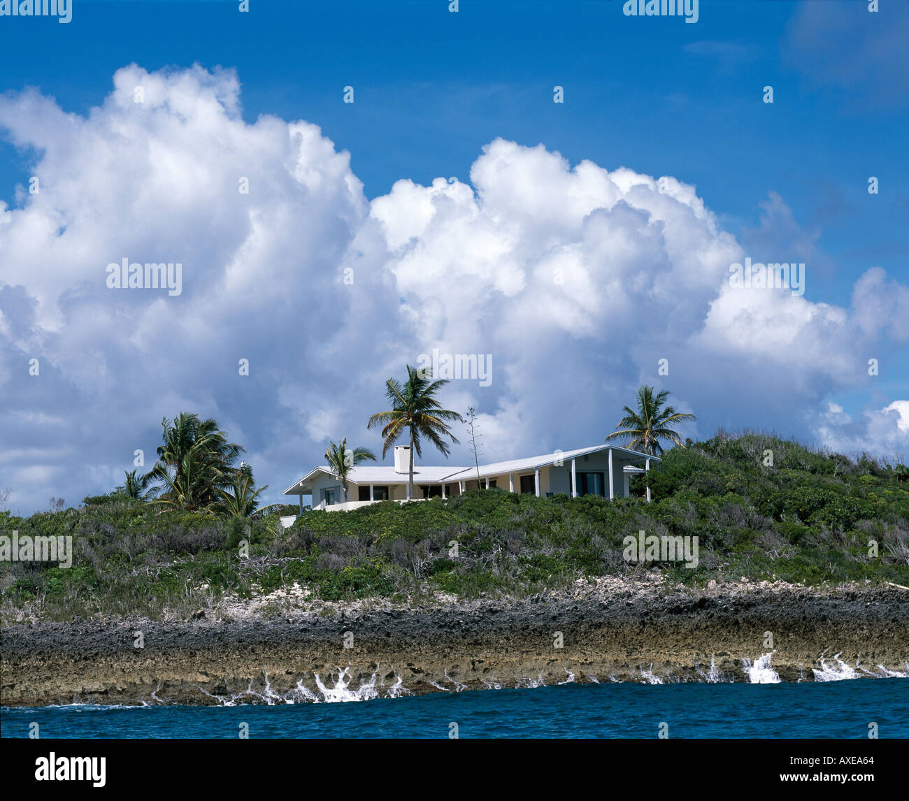 House on Channel Cay, Abacos Island, Bahamas. Overall exterior Stock ...