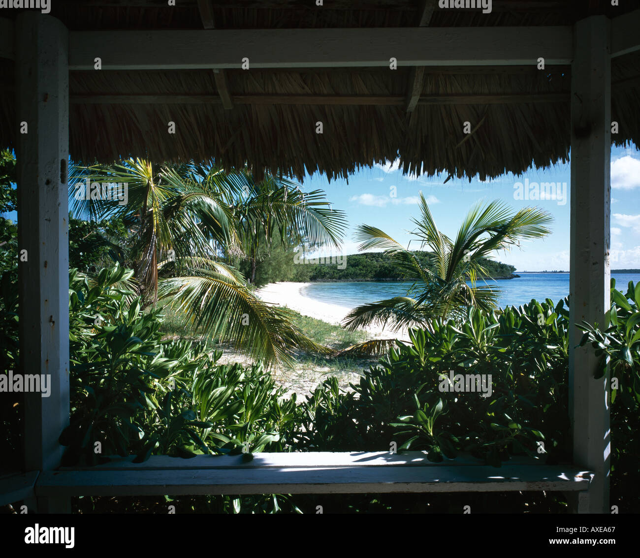 House on Channel Cay, Abacos Island, Bahamas. View of beach from ...