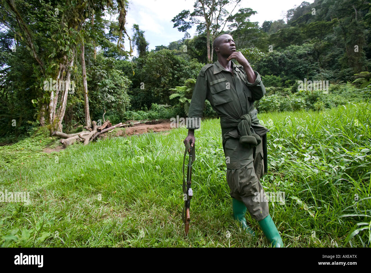 Africa Uganda Bwindi Impenetrable National Park Guard carrying AK 47 ...