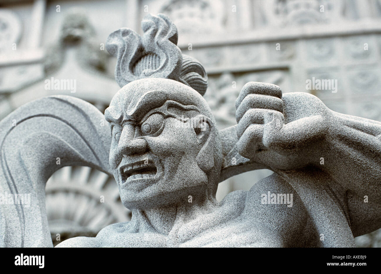 Stone temple guardian statue at Tsubosaka dera temple Nara prefecture ...