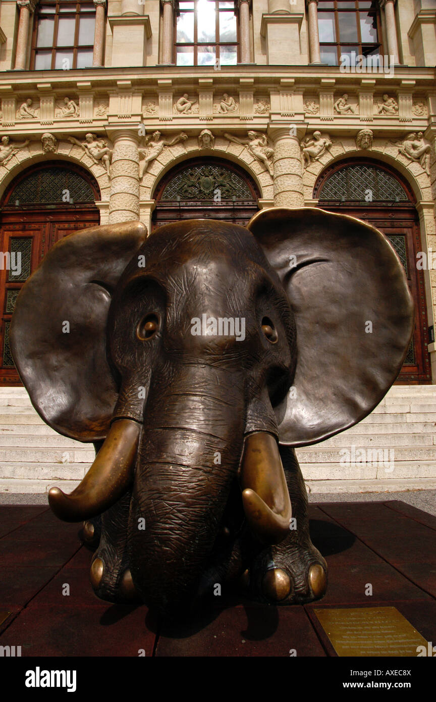 Austria, Vienna, Natural History Museum, Elephant Statue at Entrance ...