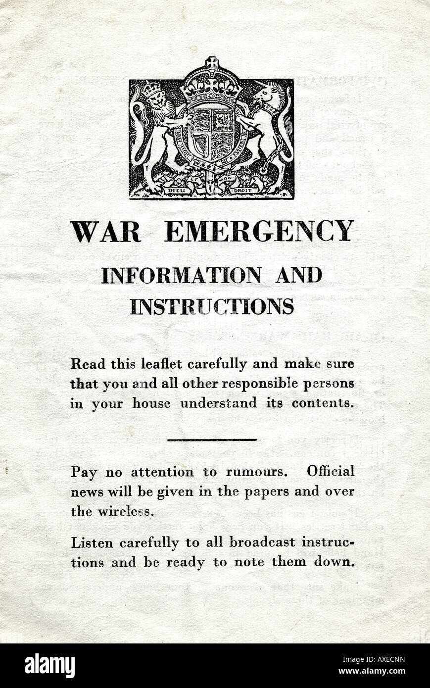 HMSO War Emergency Leaflet 1939 with Information and Instructions FOR ...