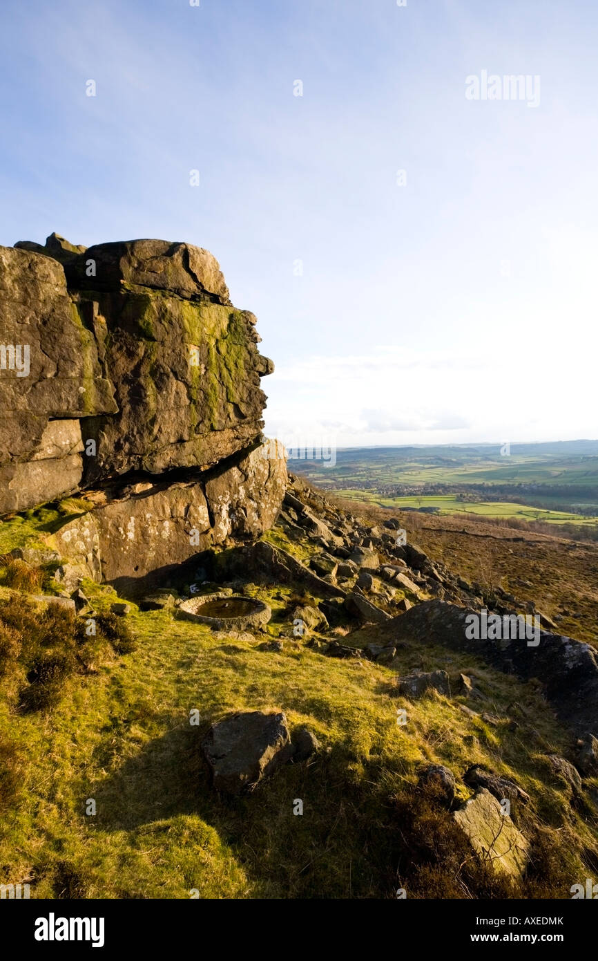 Carved millstone, Baslow Edge, Peak district National Park, Derbyshire ...