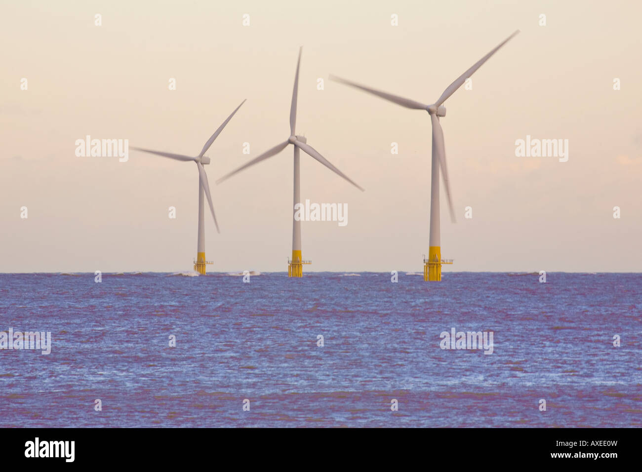 View of wind generators on Scroby Sands windfarm near Great Yarmouth ...
