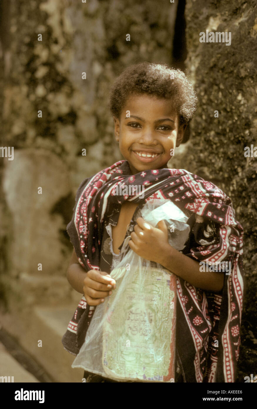 Africa Kenya Lamu Island Schoolgirl in traditional clothing Stock Photo ...