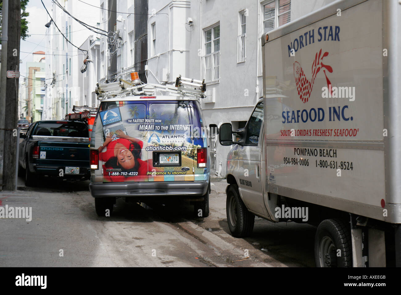 Miami Beach Florida,alley,truck,lorry,van,vehicles,narrow,jammed ...